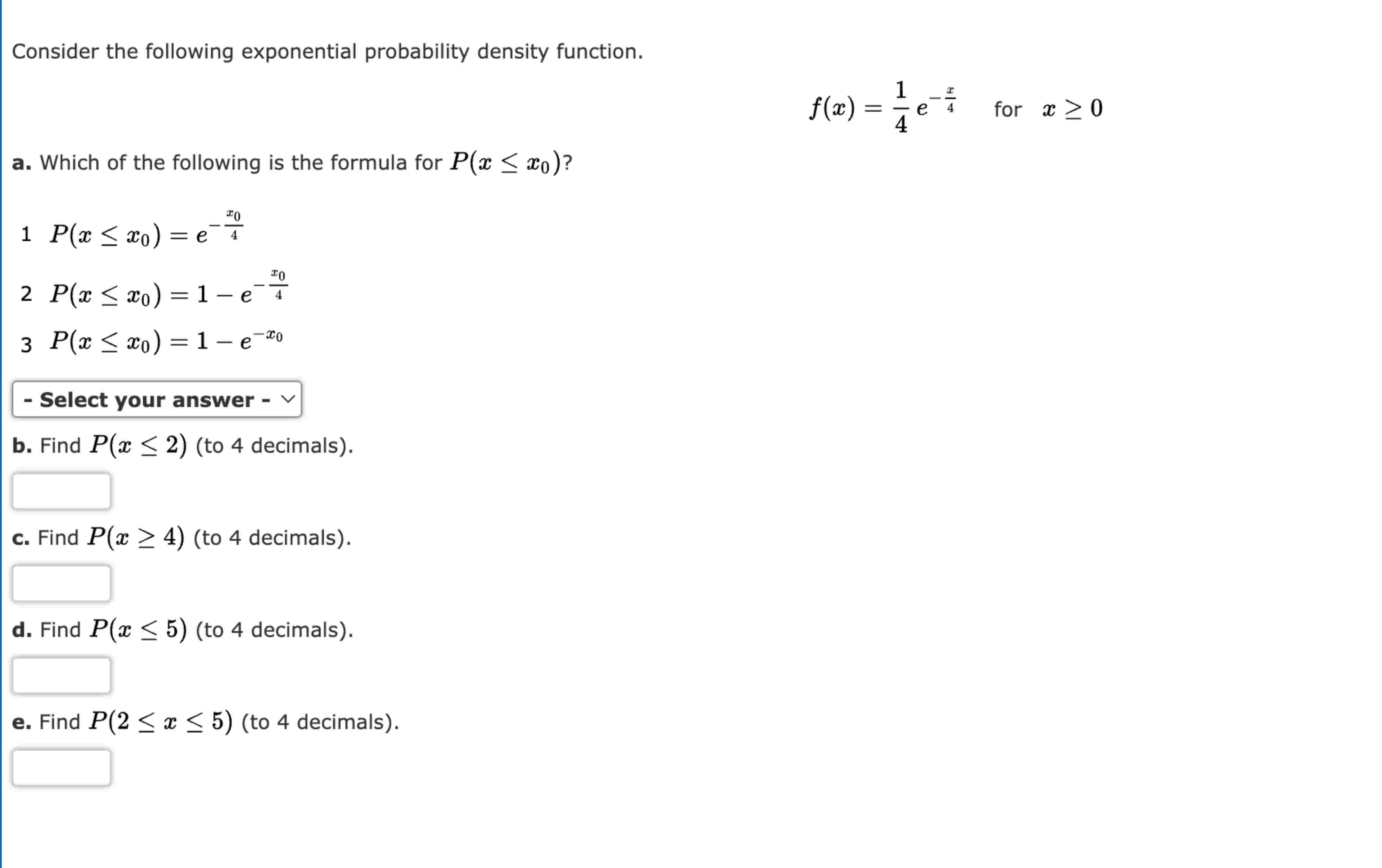 Solved Consider the following exponential probability | Chegg.com