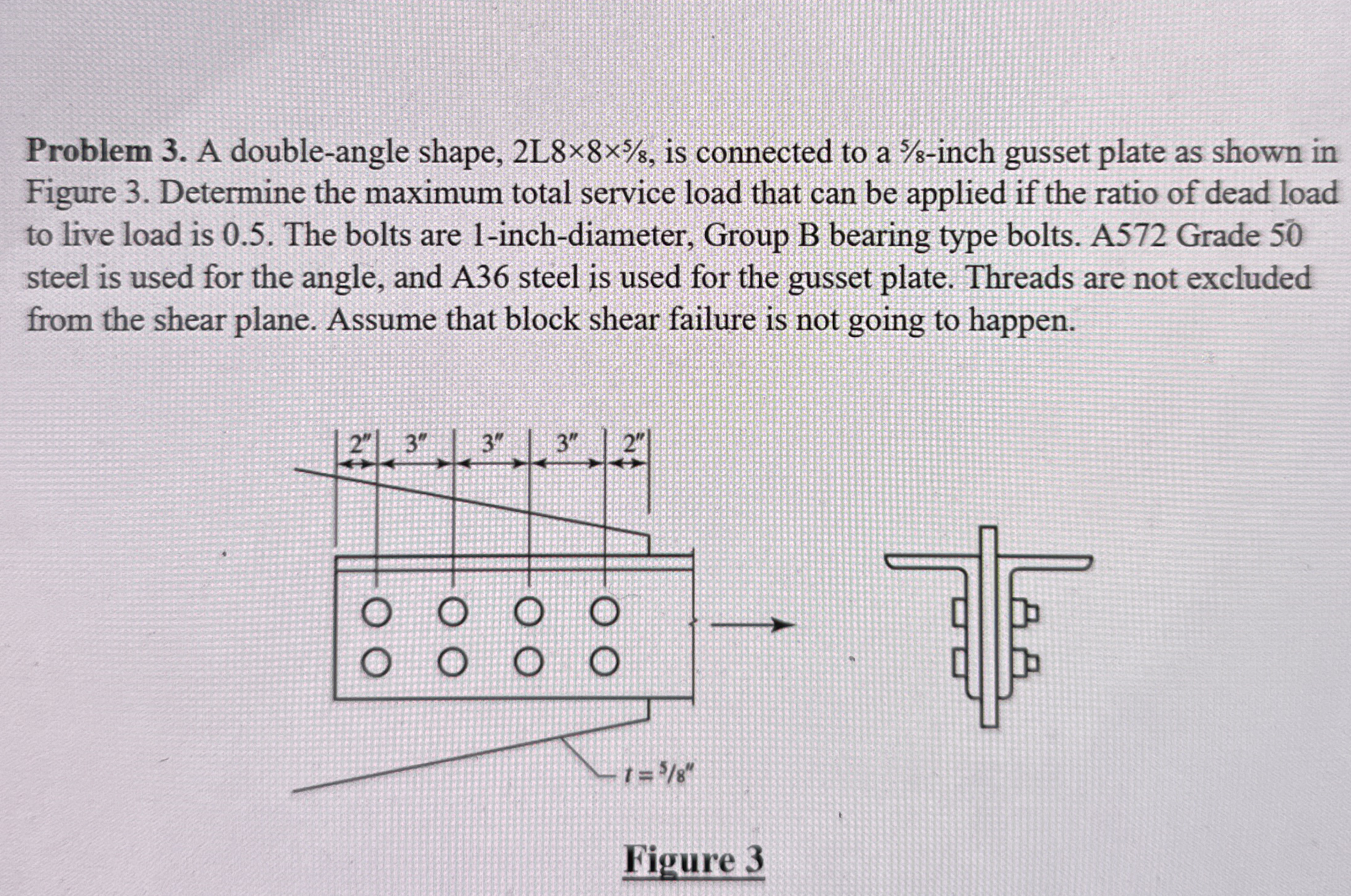 Solved Problem 3. ﻿A double-angle shape, 2L8×8×58, ﻿is | Chegg.com