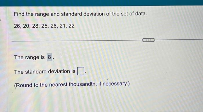 Solved Find the range and standard deviation of the set of | Chegg.com