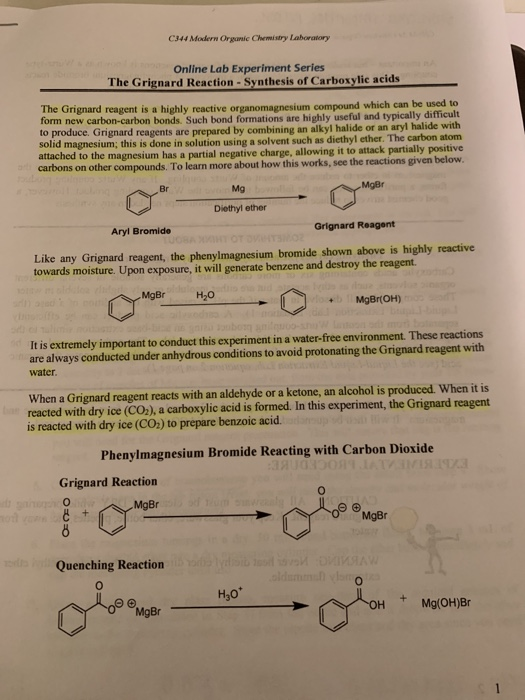 Solved grignard reaction experiment 2) would you expect the | Chegg.com