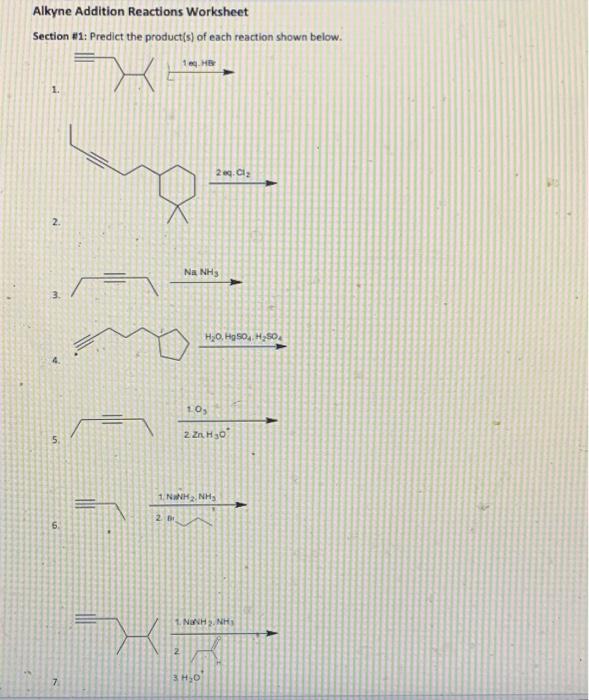Solved Alkyne Addition Reactions Worksheet Section #1: | Chegg.com