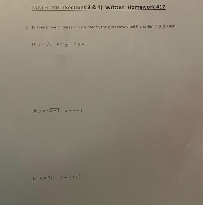 Solved IMATH 241 (Sections 3 & 4) Written Homework #12 1. [9 | Chegg.com