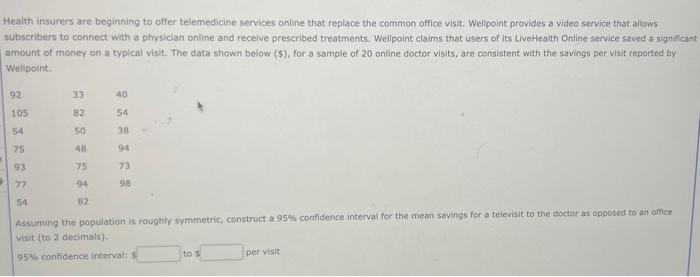 Solved A simple random sample with n=52 provided a sample | Chegg.com