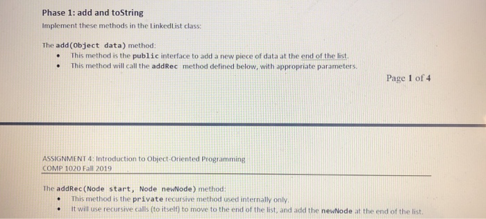 Solved Phase 1 Add And Tostring Implement These Methods In 2175