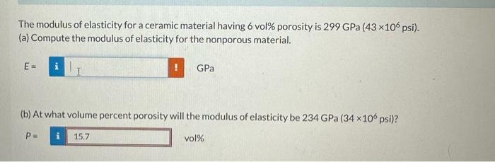 Solved The modulus of elasticity for a ceramic material | Chegg.com