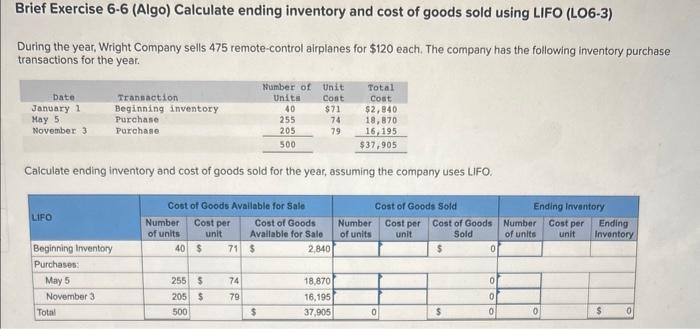 Solved Brief Exercise 6-6 (Algo) Calculate ending inventory | Chegg.com