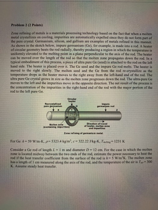 Solved Problem 2 (2 Points) Zone refining of metals is a | Chegg.com