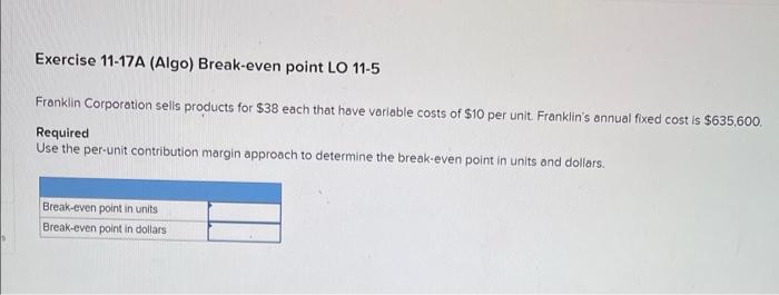 Solved Exercise 11-5A (Algo) Fixed versus variable cost | Chegg.com