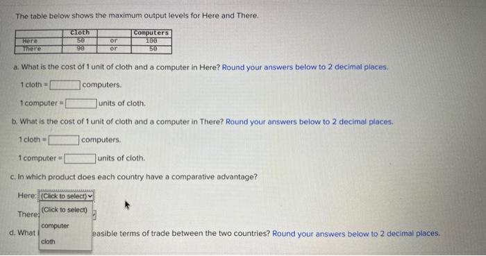 Solved The table below shows the maximum output levels for | Chegg.com
