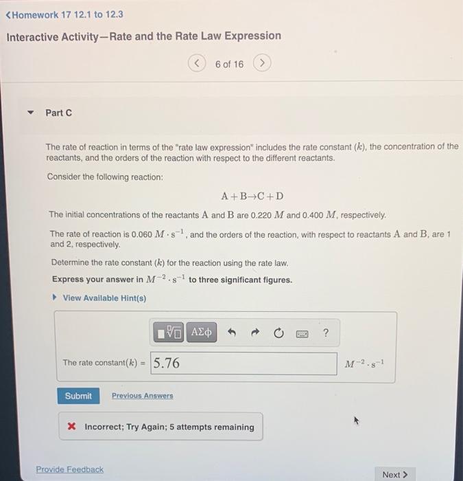 Solved Interactive Activity-Rate and the Rate Law Expression | Chegg.com