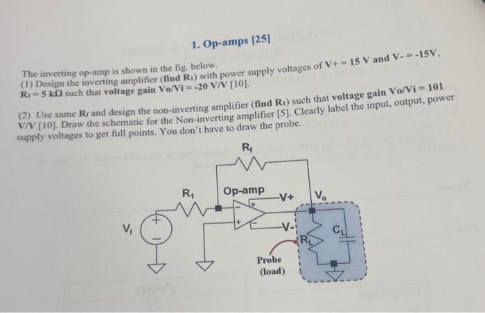 Solved The inverting op-amp is shown in the fig. below. (1) | Chegg.com