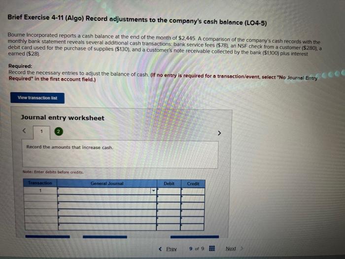 Solved Brief Exercise 4-11 (Algo) Record adjustments to the | Chegg.com