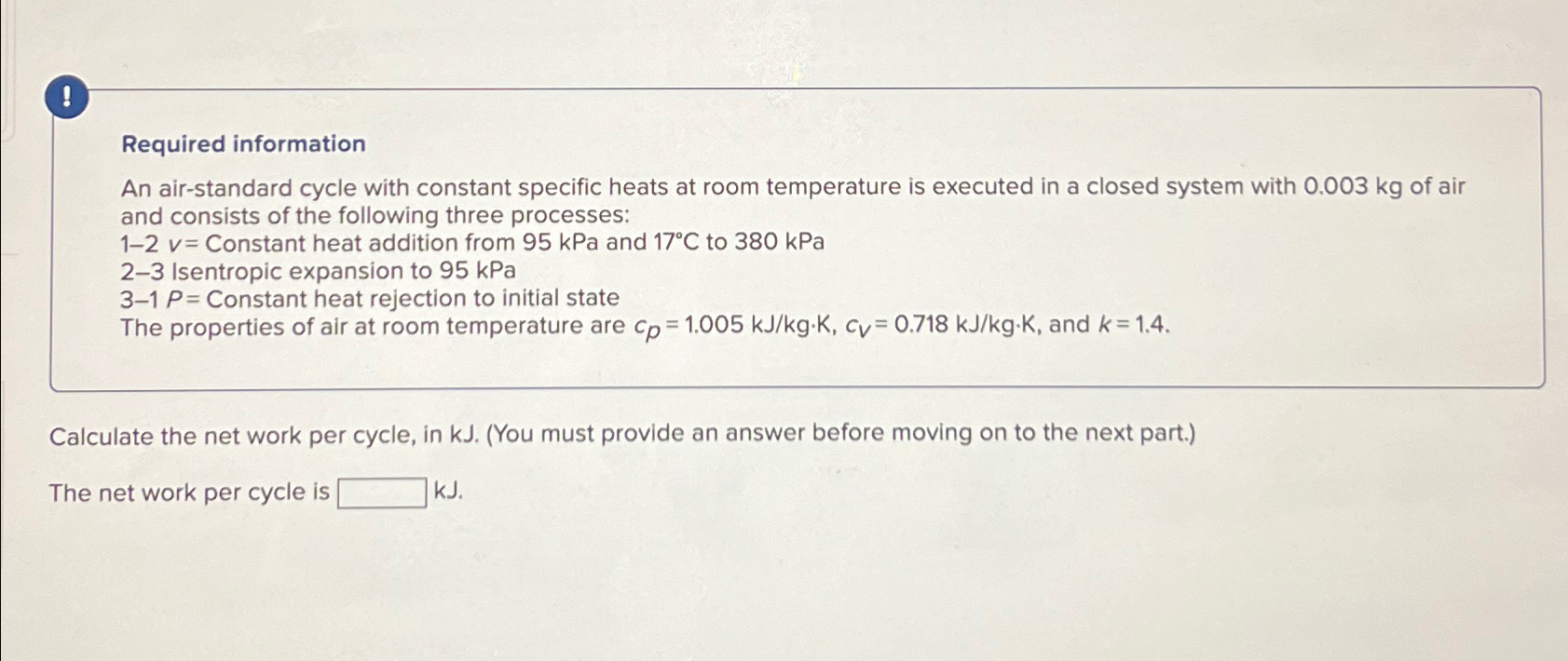 Solved !Required informationAn air-standard cycle with | Chegg.com