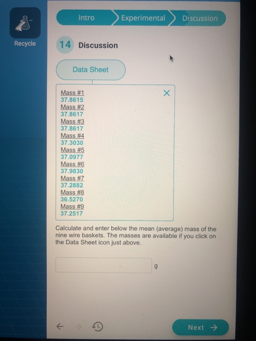 Solved Intro Experimental Discussion Recycle 14 Discussion | Chegg.com