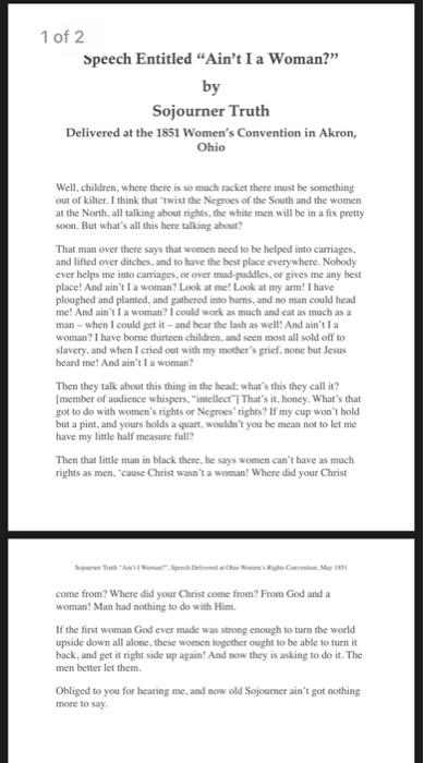 1 of 2 speech Entitled "Ain't I a Woman?" by | Chegg.com