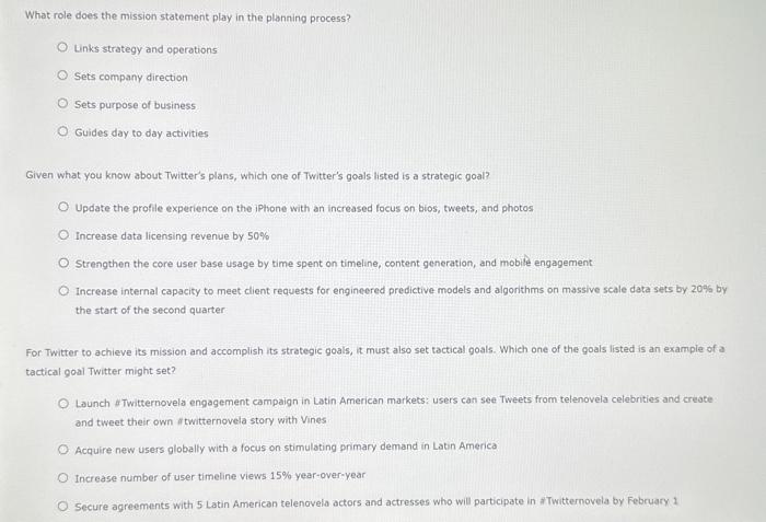 Solved A B C 1. Analysis + mission = strategy 2. Mission + | Chegg.com