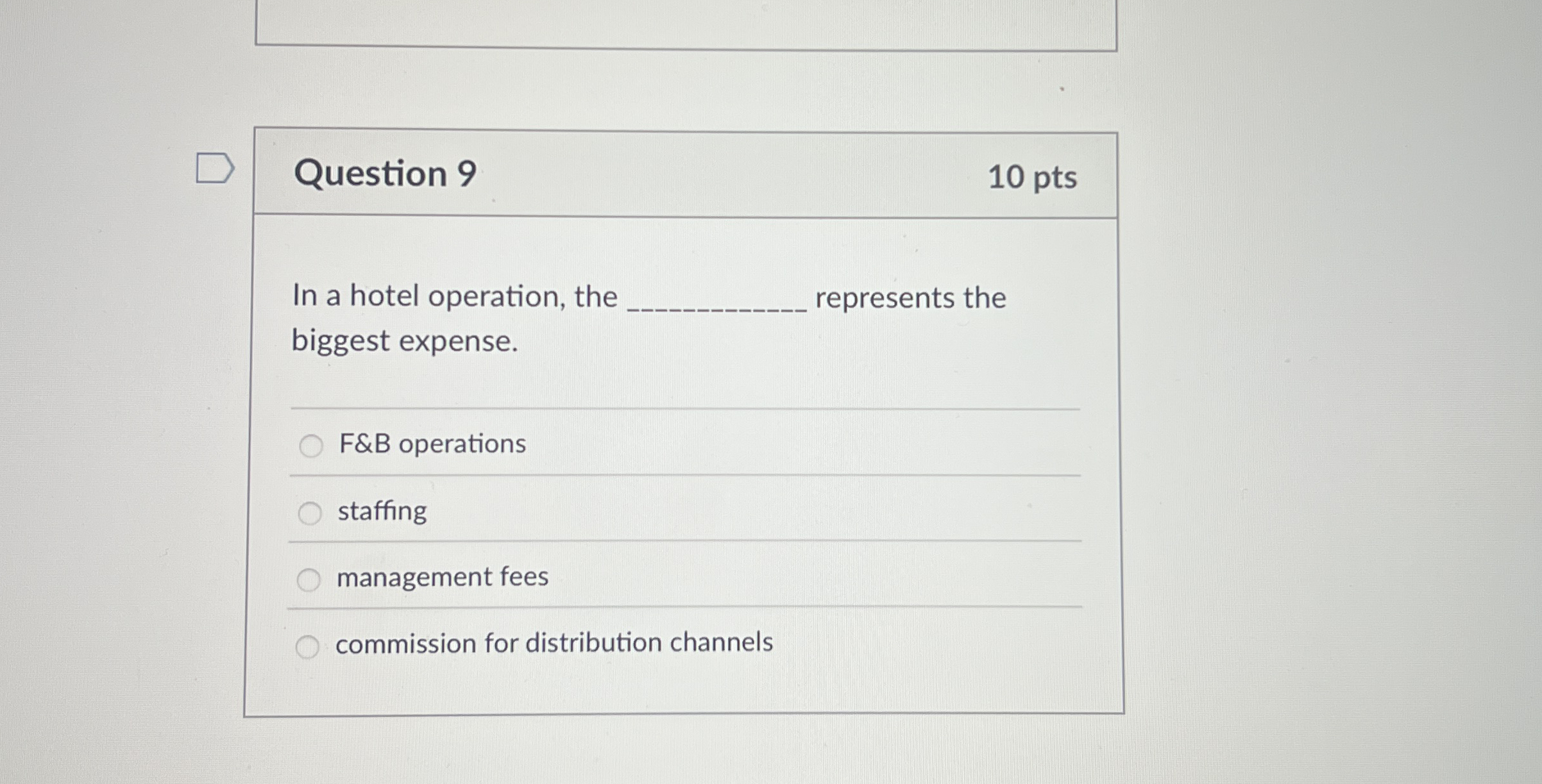 Solved Question 910 ﻿ptsIn a hotel operation, the | Chegg.com