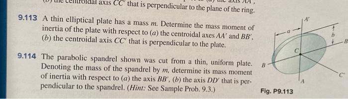 Solved 9.113 A thin elliptical plate has a mass m. Determine | Chegg.com