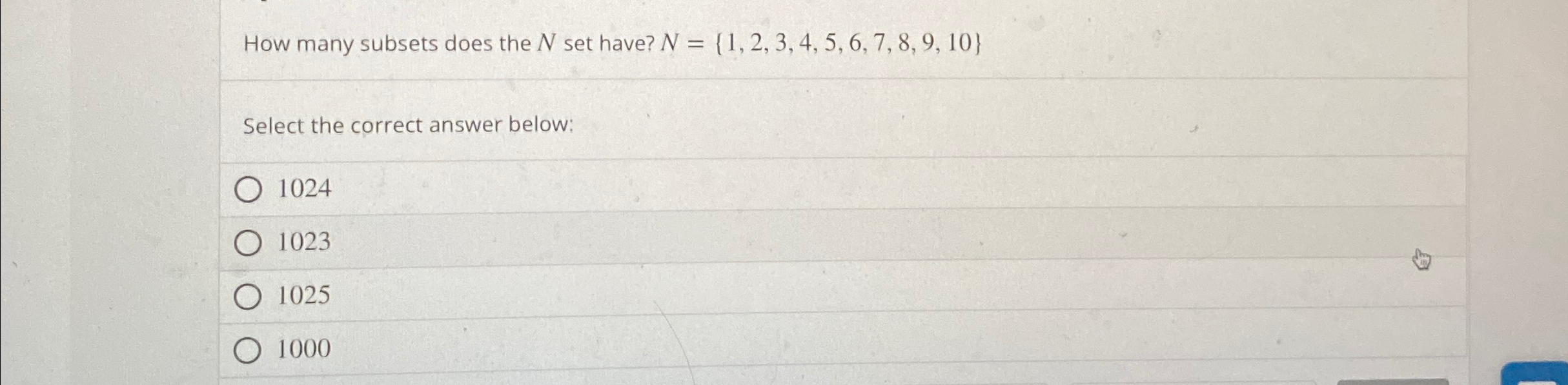 Solved How many subsets does the N ﻿set have? | Chegg.com