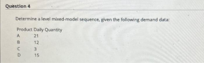 Solved Determine a level mixed-model sequence, given the | Chegg.com