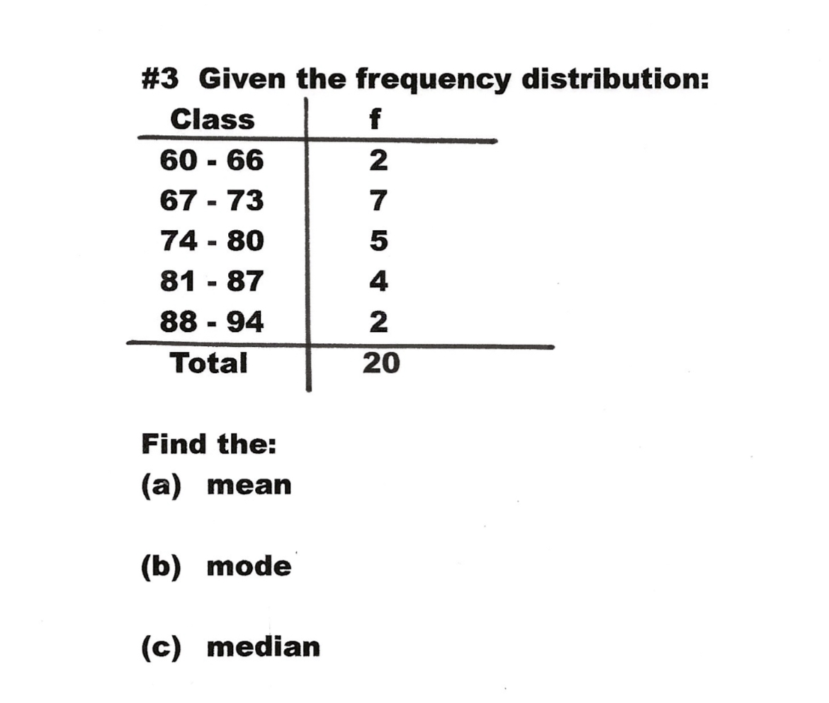 Solved 3 ﻿given The Frequency Distribution Table[[class F