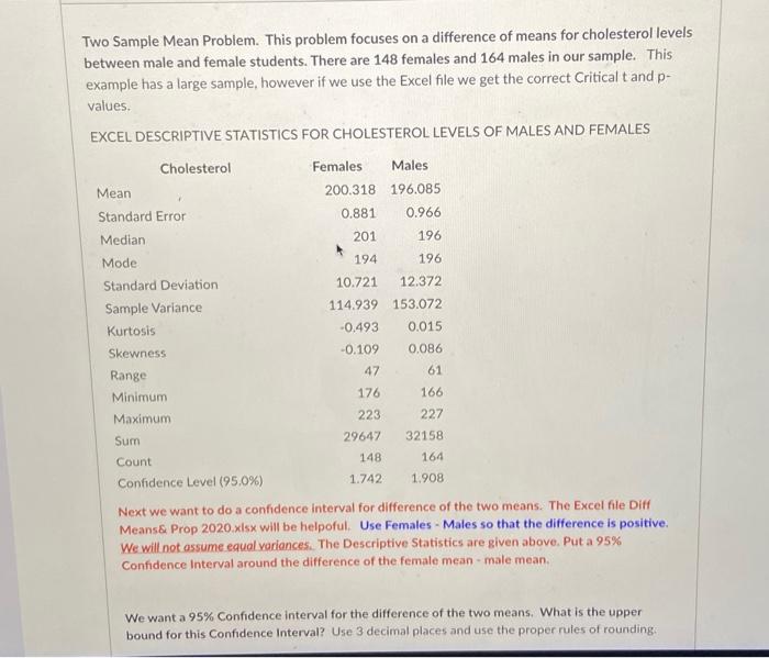 Solved Two Sample Mean Problem. This problem focuses on a | Chegg.com