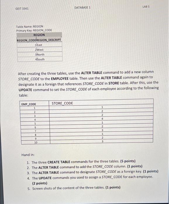 Solved GEIT 3341 DATABASE 1 LAB 5 GEIT 3341 Database Lab 5 | Chegg.com