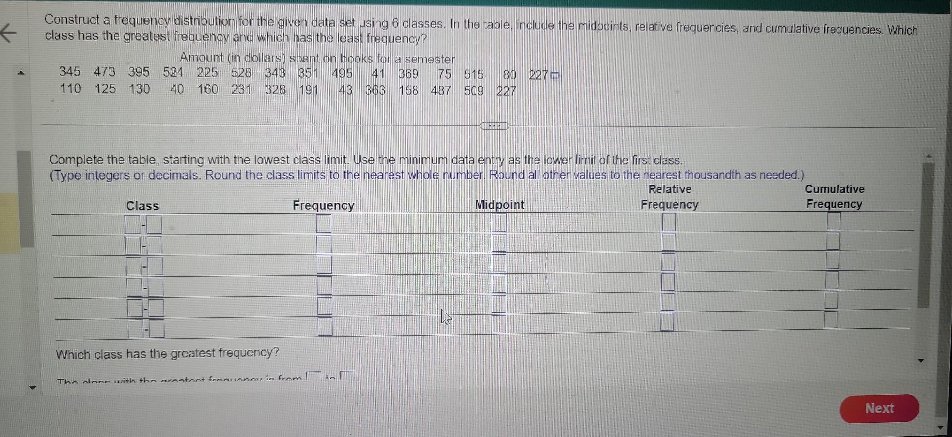 Solved Construct a frequency distribution for the given data | Chegg.com
