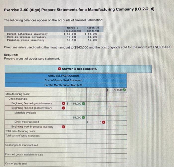 2-40 (algo) Prepare statements for a manufacturing | Chegg.com