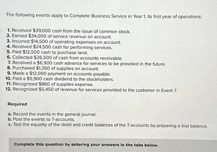 Solved The following events apply to Complete Business | Chegg.com
