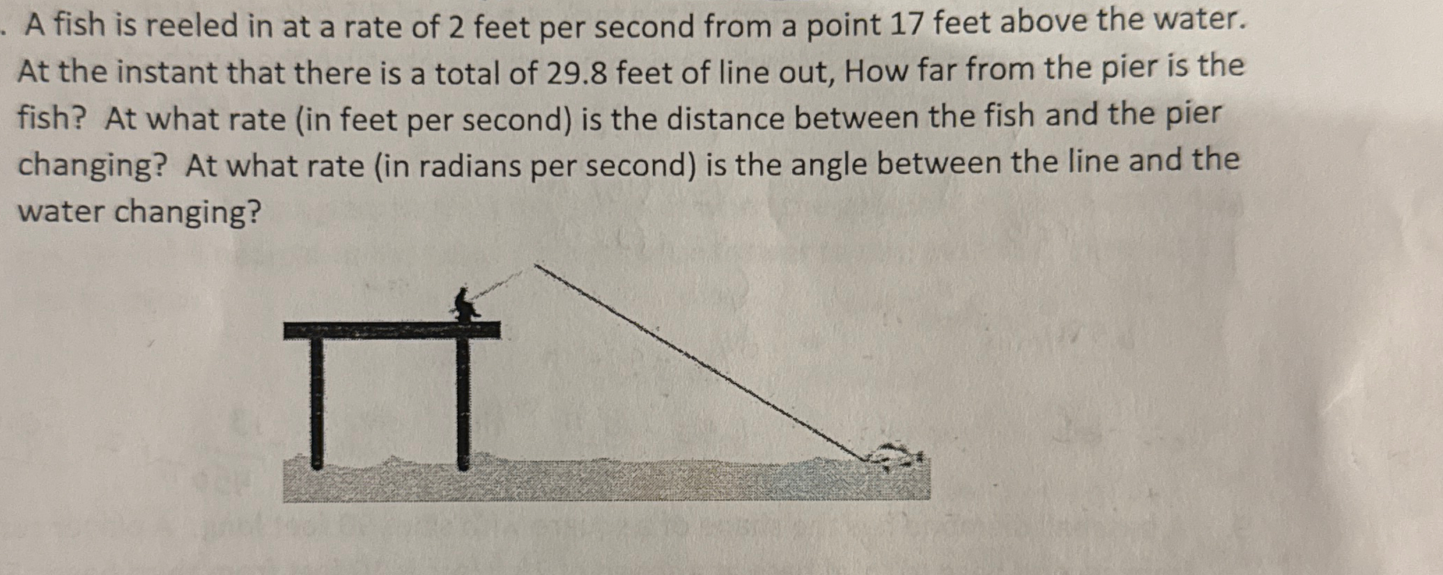 Solved A fish is reeled in at a rate of 2 ﻿feet per second | Chegg.com