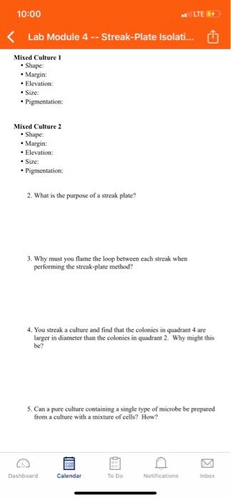 Solved 10:00 LTER Lab Module 4 --Streak-Plate Isolati... | Chegg.com