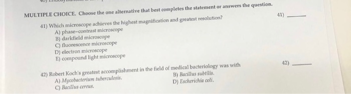 Solved MULTIPLE CHOICE. Choose the one alternative that best | Chegg.com