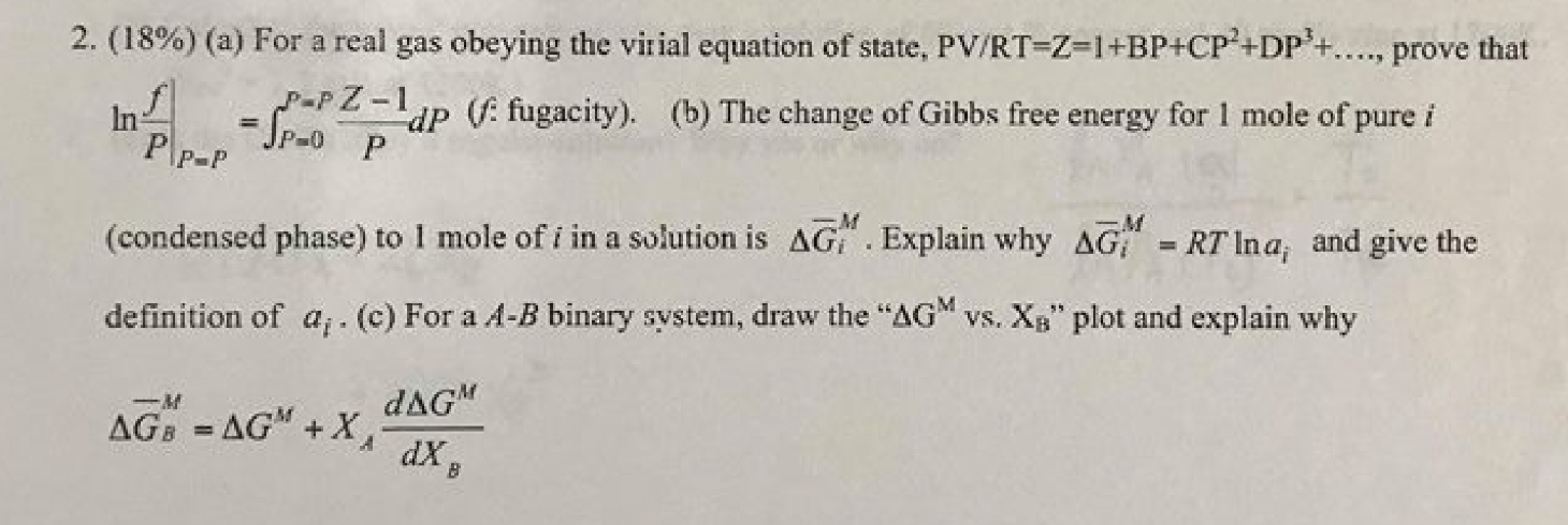 Solved (18%) (a) ﻿For a real gas obeying the virial equation | Chegg.com