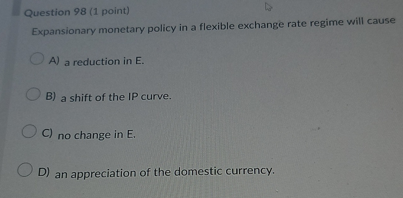 Solved Question 98 (1 ﻿point)Expansionary monetary policy in | Chegg.com