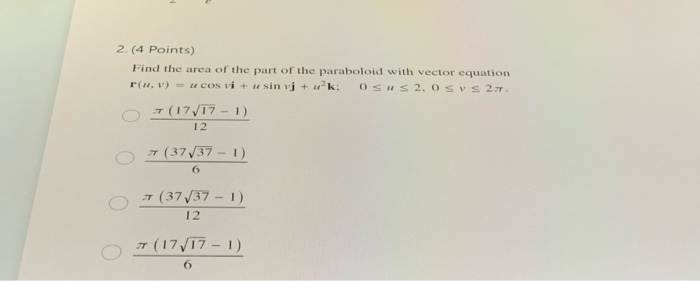 Solved 2. (4 Points) Find the area of the part of the | Chegg.com