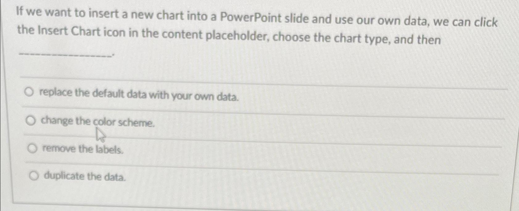 Solved If we want to insert a new chart into a PowerPoint | Chegg.com