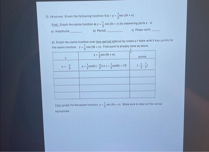 Solved 2) (18 points) Given the following function | Chegg.com
