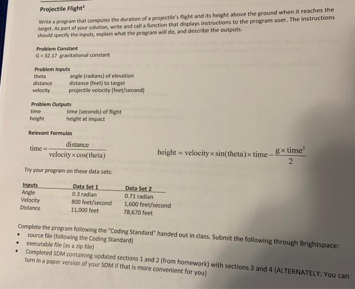Solved Projectile Flight" Write a program that computes the | Chegg.com