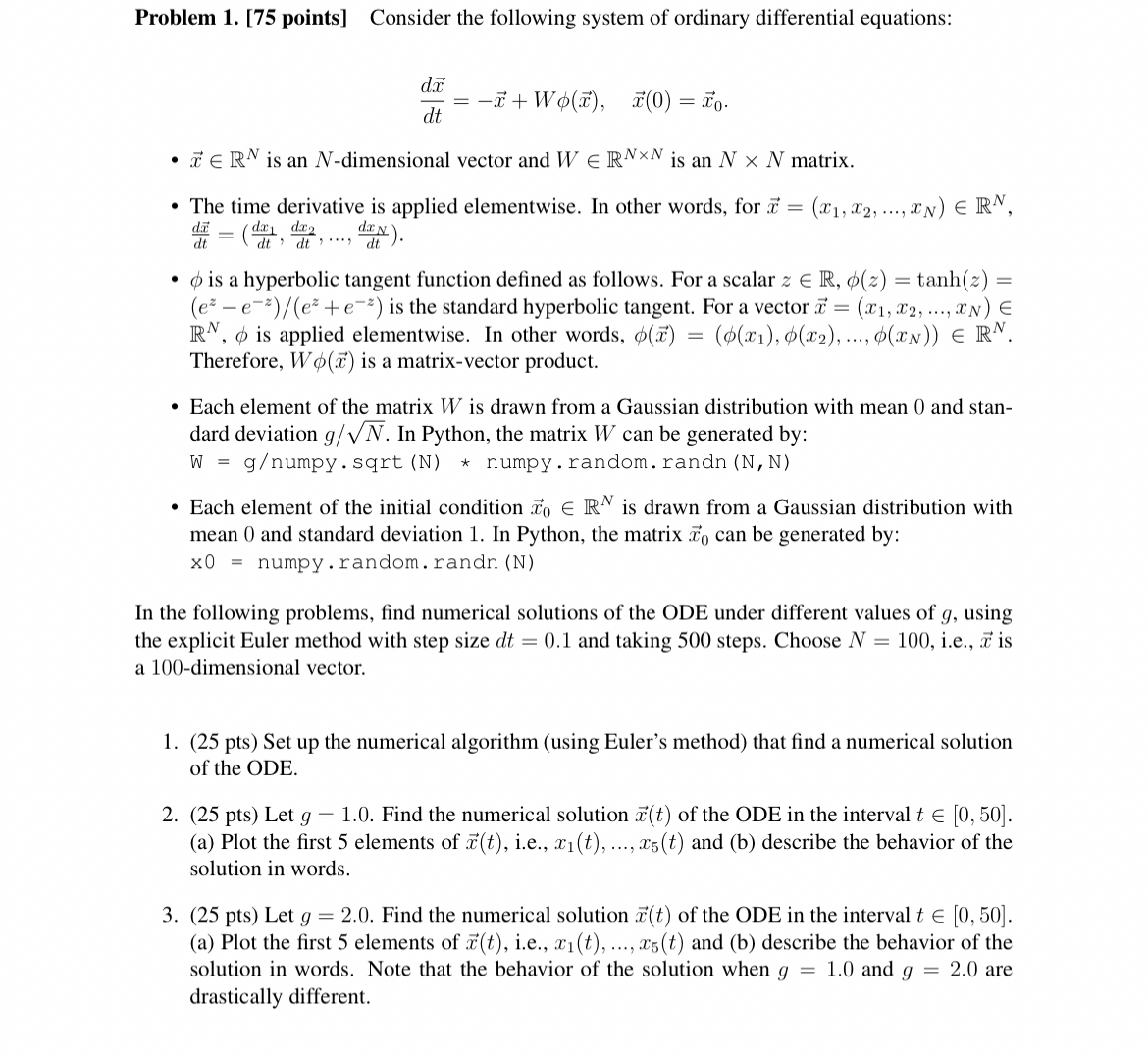 Solved Problem 1. [75 ﻿points] ﻿Consider the following | Chegg.com