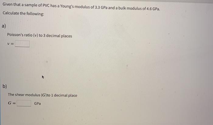 Solved Given that a sample of PVC has a Young's modulus of | Chegg.com