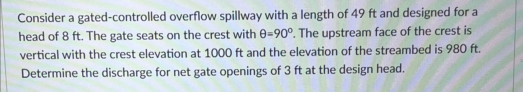 Solved Consider a gated-controlled overflow spillway with a | Chegg.com