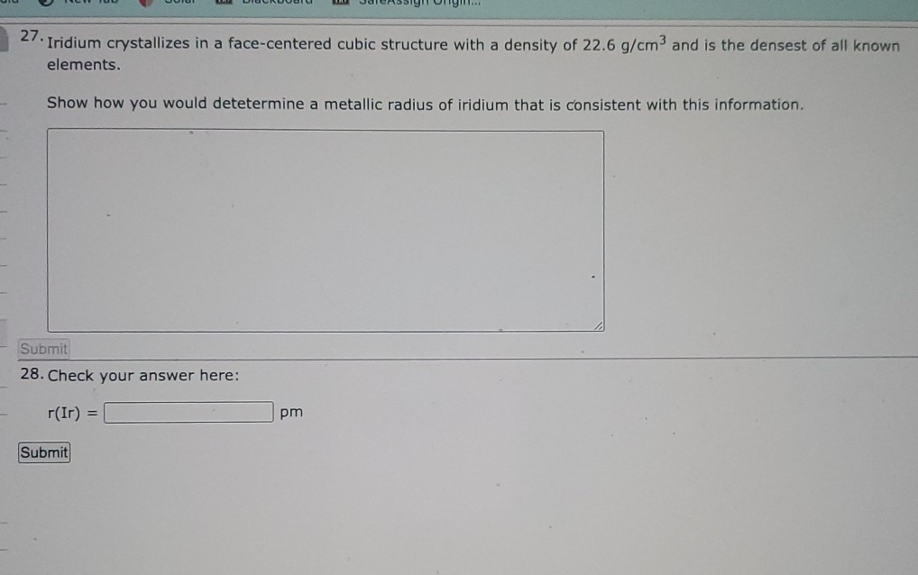 Solved 27 Iridium crystallizes in a face-centered cubic | Chegg.com
