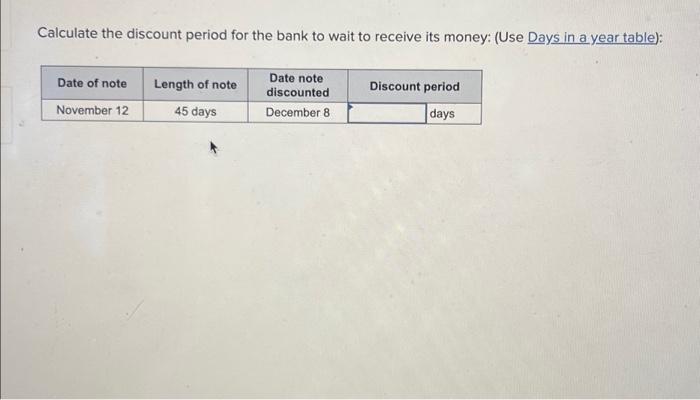 Solved Calculate the discount period for the bank to wait to | Chegg.com