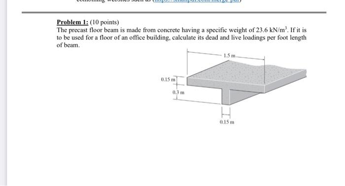 Solved Problem 1: (10 points) The precast floor beam is made | Chegg.com