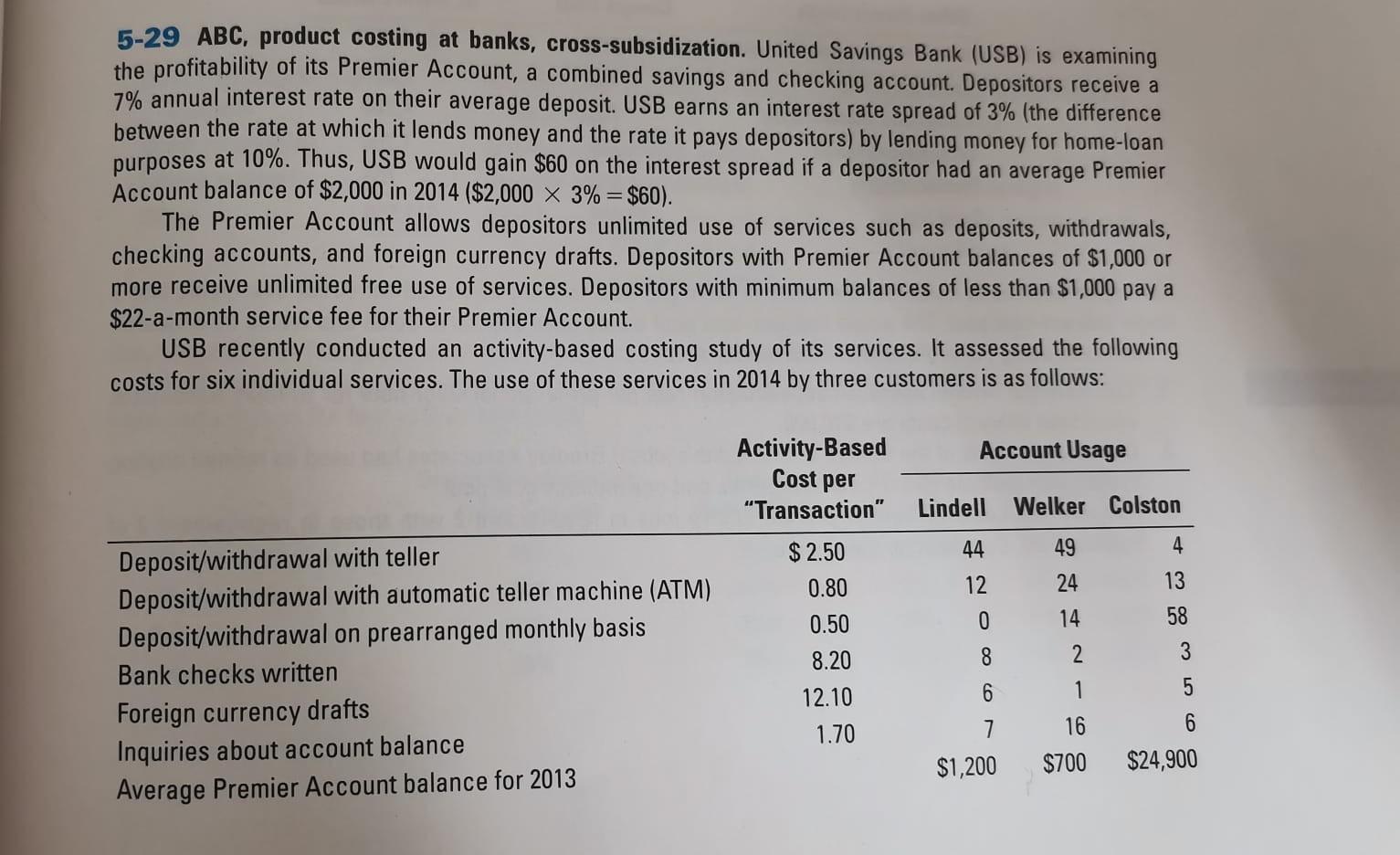 Solved 5-29 ABC, product costing at banks, | Chegg.com