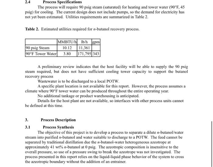 Solved Table 4. Preliminary equipment specifications for | Chegg.com
