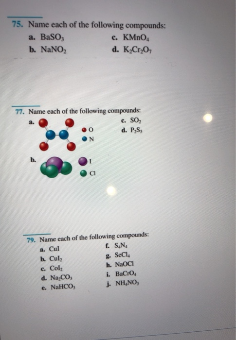Solved 75. Name each of the following compounds: a. BaSO3 c. | Chegg.com