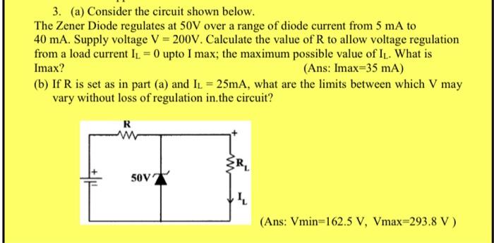 Solved 3. (a) Consider the circuit shown below. The Zener | Chegg.com