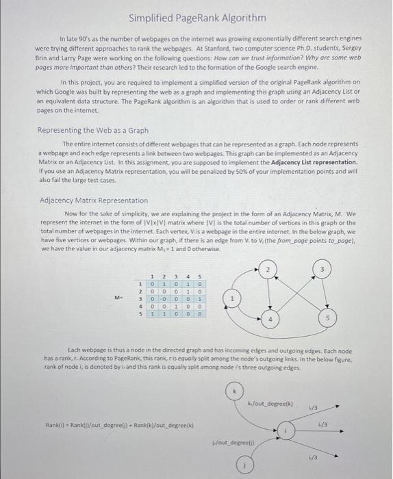Solved Simplified PageRank Algorithm In late 90's as the | Chegg.com